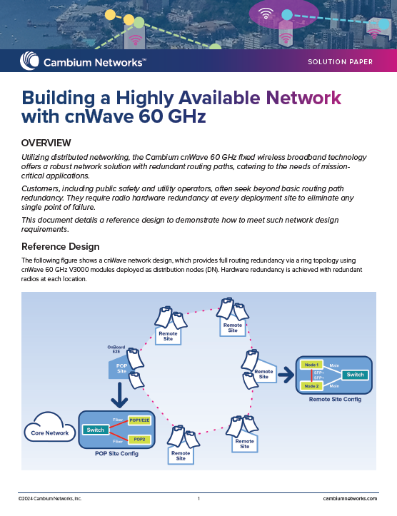 Building a Highly Available Network with cnWave 60 GHz - Cambium Networks